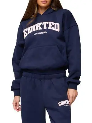 EDIKTED Logo Oversize Fleece Hoodie - Navy