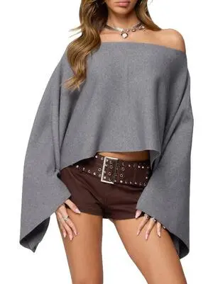 EDIKTED Off-the-shoulder Poncho Top - Gray-melange