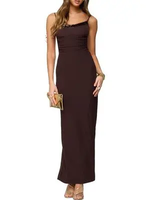 EDIKTED Shanna Mesh Maxi Dress - Brown