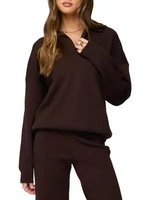 EDIKTED Lorie Oversize Polo Sweater - Brown