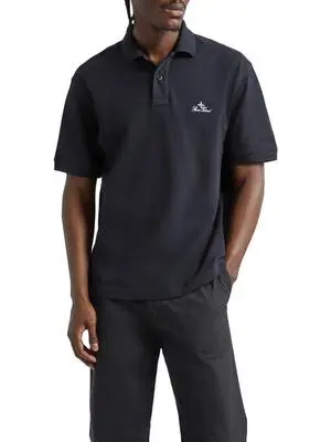 Stone Island Institutional One Embroidered Cotton Piqué Polo - Navy Blue