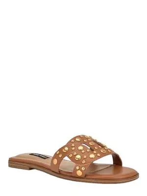 Nine West Gomaz Studded Slide Sandals Light Brown