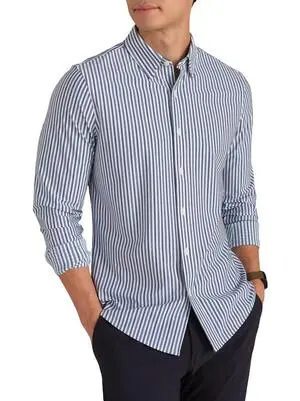 RHONE Commuter Slim Fit Stripe Performance Button-up Shirt - Navy/white Vintage Stripe