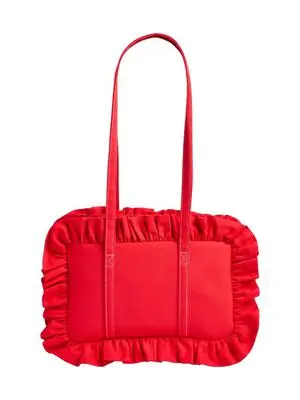 BAGGY LONDON Ruffle Twill Bowler Bag - Red