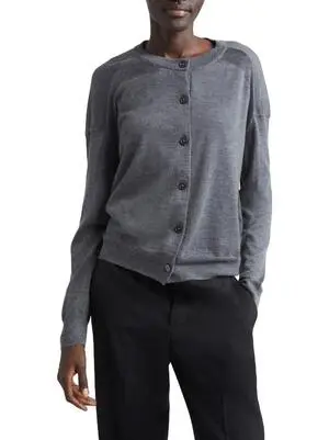 Loulou De Saison Kita Fine Knit Cashmere Crewneck Cardigan - Anthracite Melange