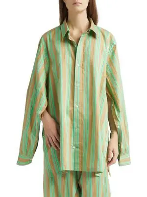 SETCHU Oversized Cotton & Silk Button-up Shirt - Safari Stripe