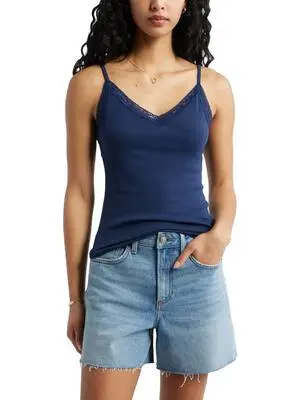 Bp. Lace-trimmed V-neck Camisole - Navy Iris