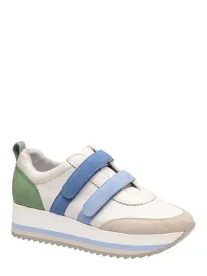 Johnston & Murphy Gracie Double Strap Platform Sneakers - White/blue/green Suede