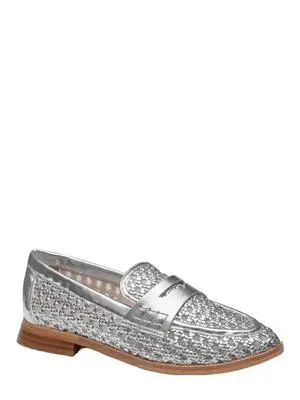 Johnston & Murphy Gillian Woven Penny Loafer - Silver Metallic Faux Leather