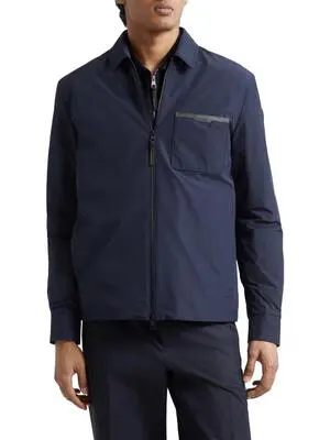 Moncler Leather Logo Zip Overshirt - Navy Blue