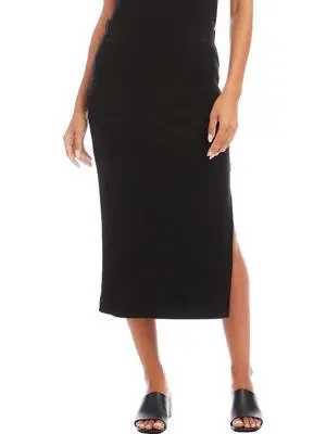 Karen Kane Ribbed Side Slit Midi Skirt - Black