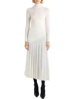 Alaïa Twisted Rib Long Sleeve Wool Blend Dress - Blanc