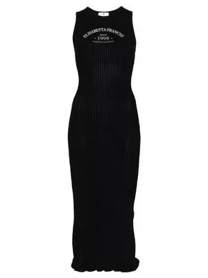 Elisabetta Franchi Ribbed Knit Midi Dress - Black
