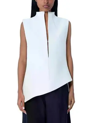 Khaite Asymmetric Hem Collared Top - White