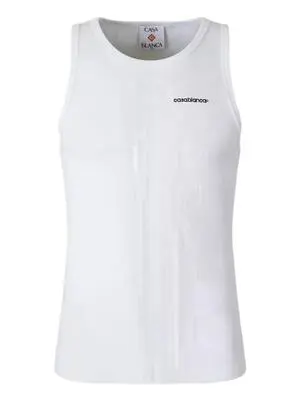 Casablanca Embroidered Ribbed Tank Top - White
