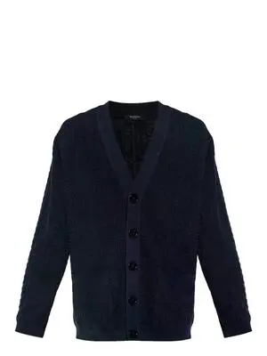 Balmain Jacquard V-neck Cardigan - Blue