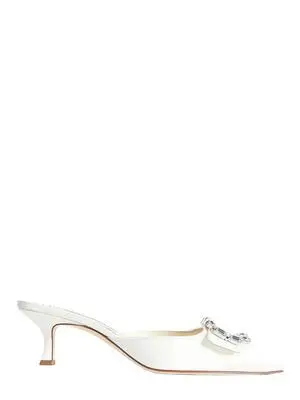 Manolo Blahnik Mayjou Crystal-buckle Satin Mules - White