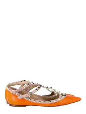 Valentino Garavani Rockstud Ankle Strap Ballerina Flats - Orange