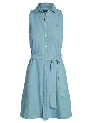 Polo Ralph Lauren Collared Belted Mini Dress - Blue