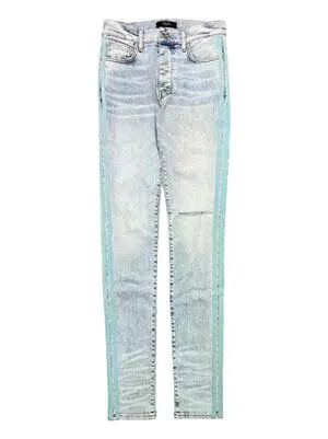 Amiri Flocked-stripes Straight-leg Jeans - Blue