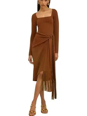 Cult Gaia Lera Fringed Midi Dress - Brown