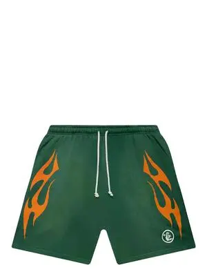 HELLSTAR Flame-print Shorts - Green