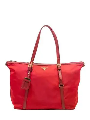 Prada Saffiano Trimmed Tessuto Satchel - Red