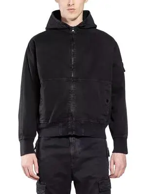 Stone Island Canvas Zip-up Hoodie - Black