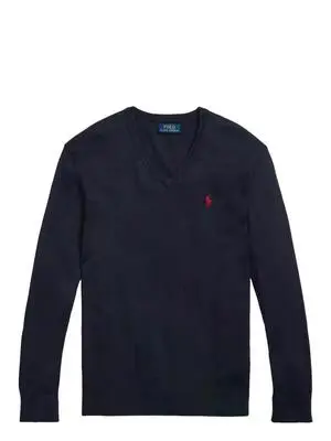 Polo Ralph Lauren V-neck Sweater With Logo - Blue