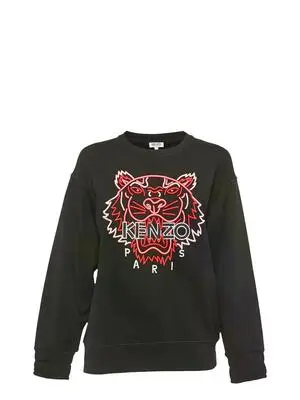 Kenzo Crew-neck Sweatshirt With Tiger Detail - Black