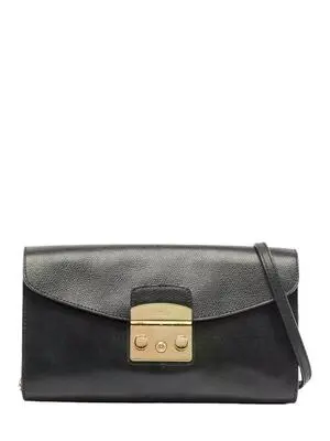 Furla Metropolis Leather Clasp Crossbody Bag - Black