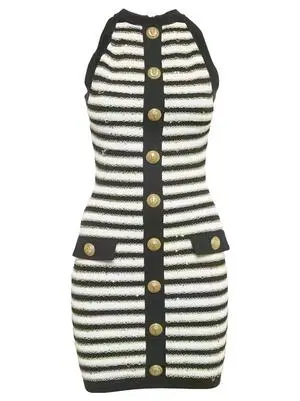 Balmain Striped Buttoned Mini Dress - Black