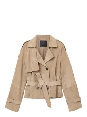 ALLSAINTS Suede Reed Trench Jacket - Brown