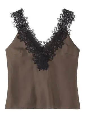 RÃHE Silk Lace V-neck Top - Camel