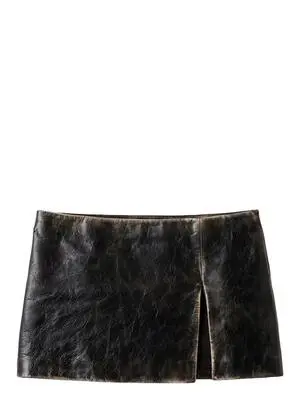 Miu Miu Leather Mini Skirt - Black