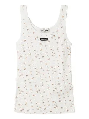 Miu Miu Ribbed Jersey Tank Top - White