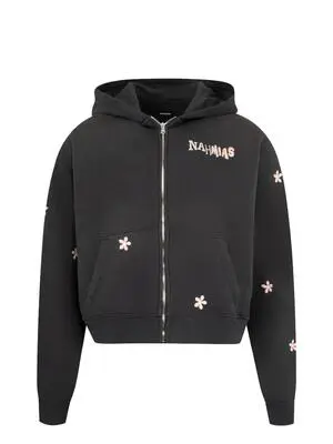 NAHMIAS Flower Groms Zip-up Aged Fleece Hoodie - Black