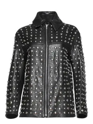 Nour Hammour Studded Leather Jacket - Black