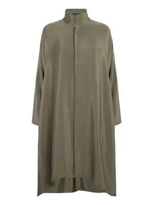 Eskandar Silk Longline Shirt - Green