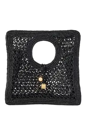 Jacquemus Le Petit Carre Spiaggia Raffia Tote - Black