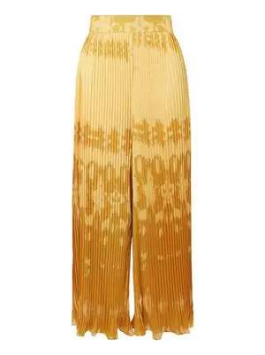 DIMA AYAD Tie-dyed Plissé-satin Wide-leg Pants - Yellow