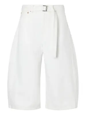 Sacai Belted Cropped High-rise Barrel-leg Jeans - White