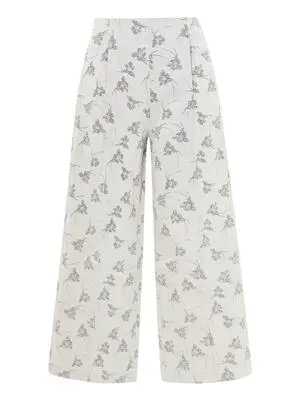 DESTREE Martha Floral Denim-jacquard Wide-leg Pants - Gray