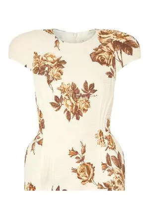 Magda Butrym Floral-print Plissé-satin Blouse - Cream