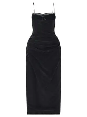 Magda Butrym Draped Lace-trimmed Silk-satin Midi Dress - Black