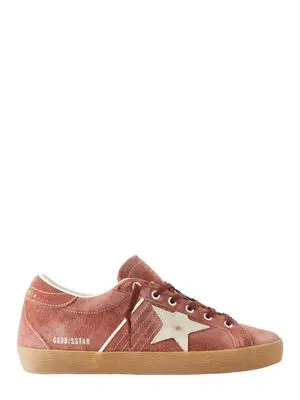 GOLDEN GOOSE Super-star Distressed Leather-trimmed Suede Sneakers - Red