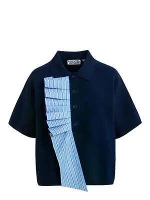 Essentiel Antwerp Ruffled-trim Polo Top - Blue