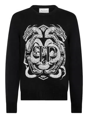 Philipp Plein Graphic-embroidered Round-neck Sweater - Black