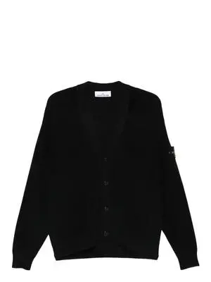 Stone Island V-neck Button Cardigan - Black