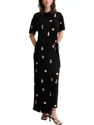 NEVER FULLY DRESSED Seashell Print Maxi Dress - Black